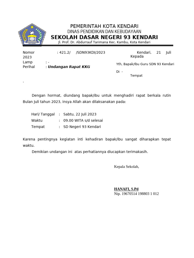 Undangan Rapat Penyusunan Visi Misi Tahun 2024 | PDF