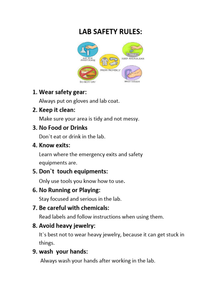 Lab Safety Rules | PDF | Wellness | Science & Mathematics