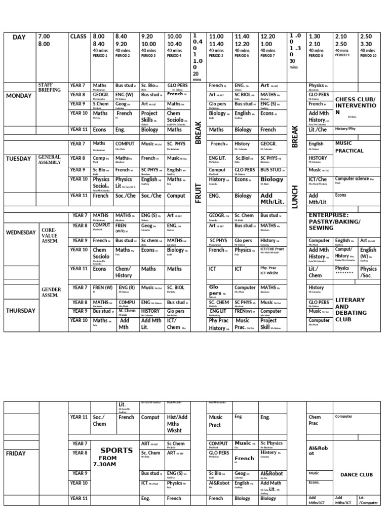 Timetable Draft (3) AUTUMN 2024 | PDF