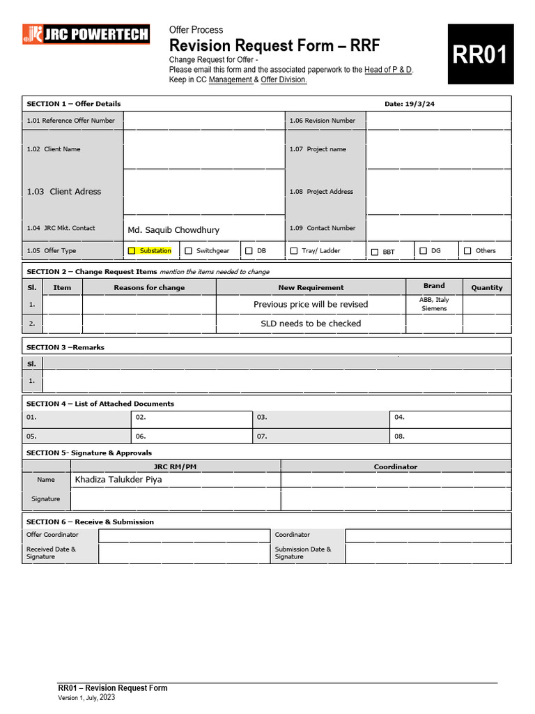 Offer Requisition Form - Substation | PDF