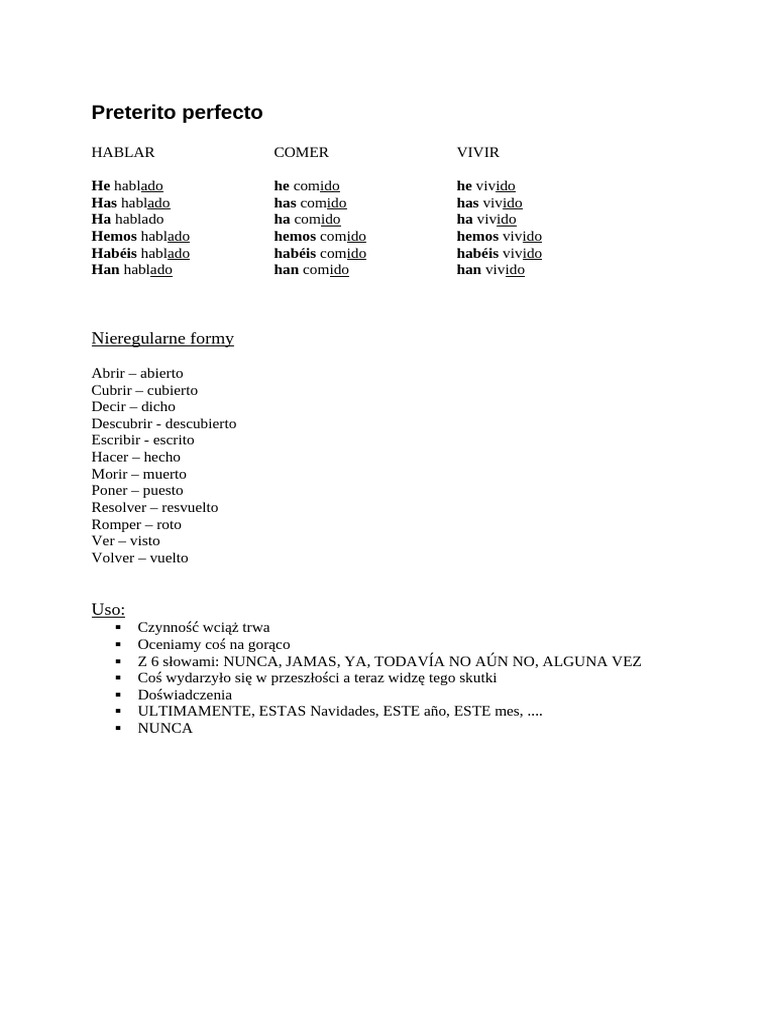 Preterito Perfecto | PDF