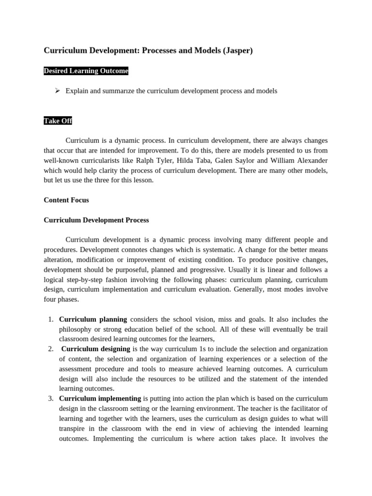 Jasper - Curriculum Development | PDF | Curriculum | Evaluation