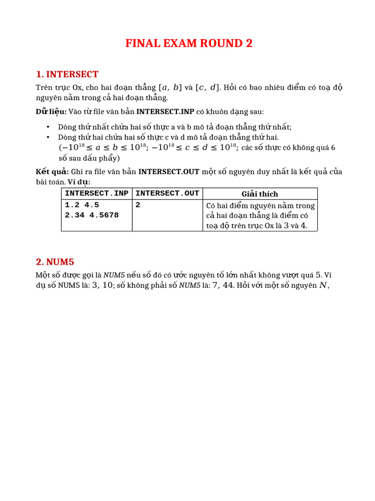 Final Exam Round 2: 1. Intersect | PDF