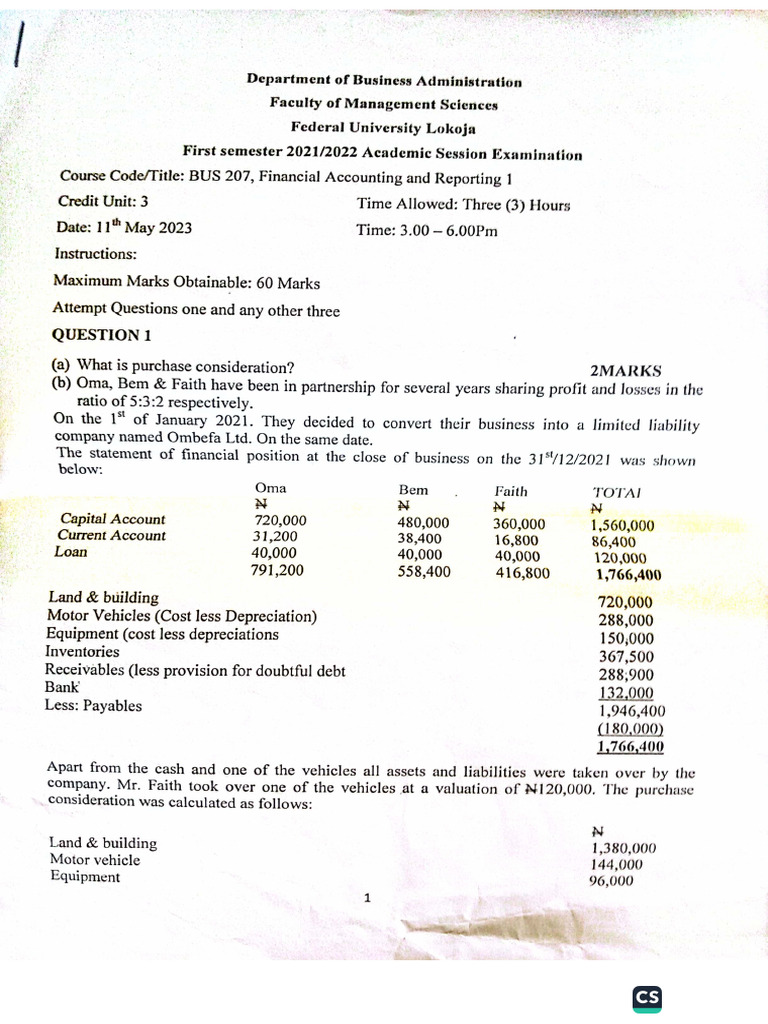 Bus 207 Past Questions | PDF