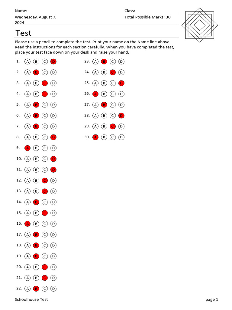 Schoolhouse Test Instructions and Format | PDF | Art