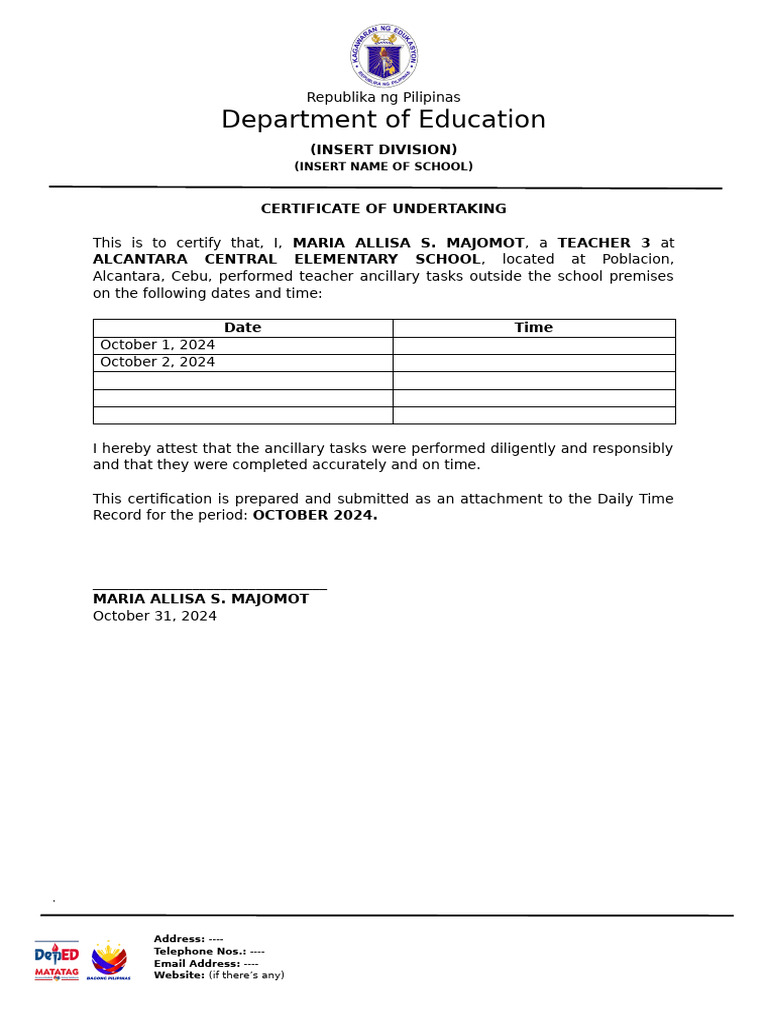 [01] Certificate of Undertaking | PDF
