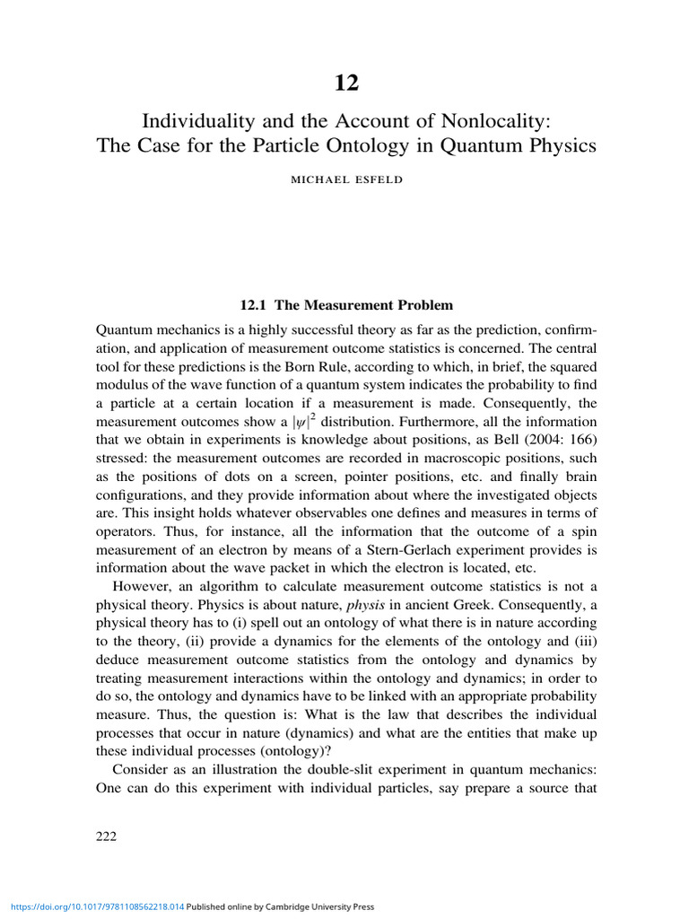 10.3 PP 222 244 Individuality and The Account of Nonlocality The Case For The Particle Ontology ...
