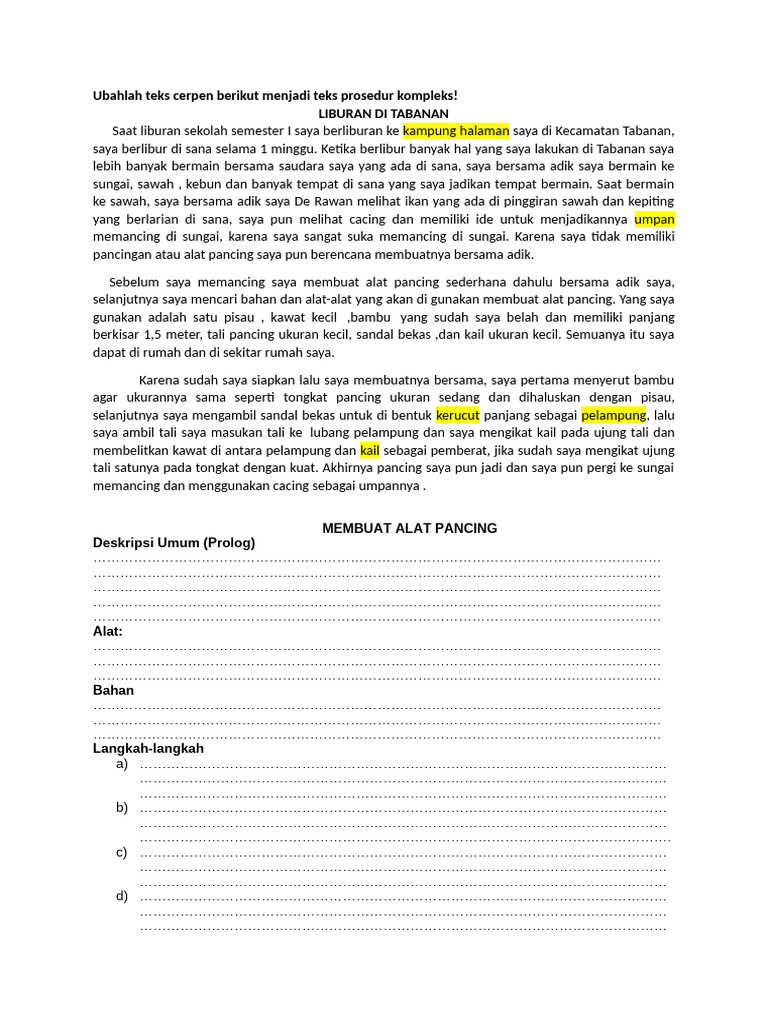 Ubahlah Teks Cerpen Berikut Menjadi Teks Prosedur Kompleks | PDF