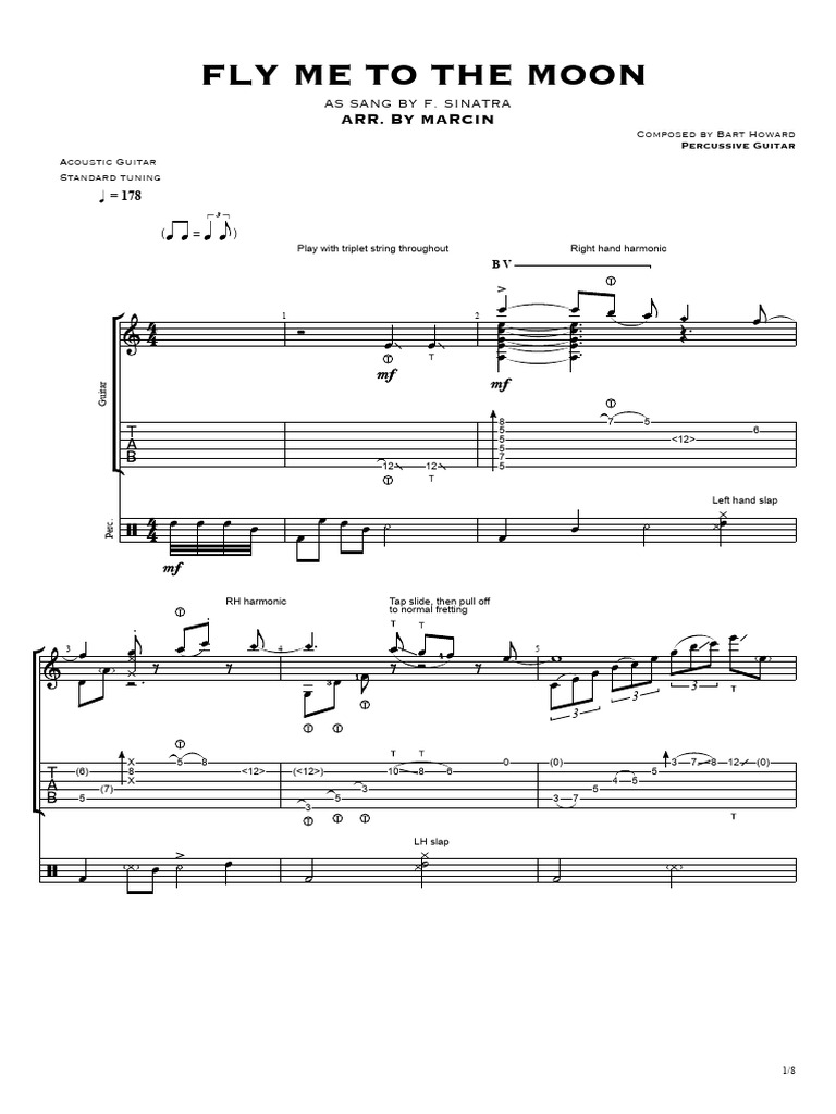 1 Fly Me To The Moon - Marcin TAB | PDF | Guitars | Chordophones