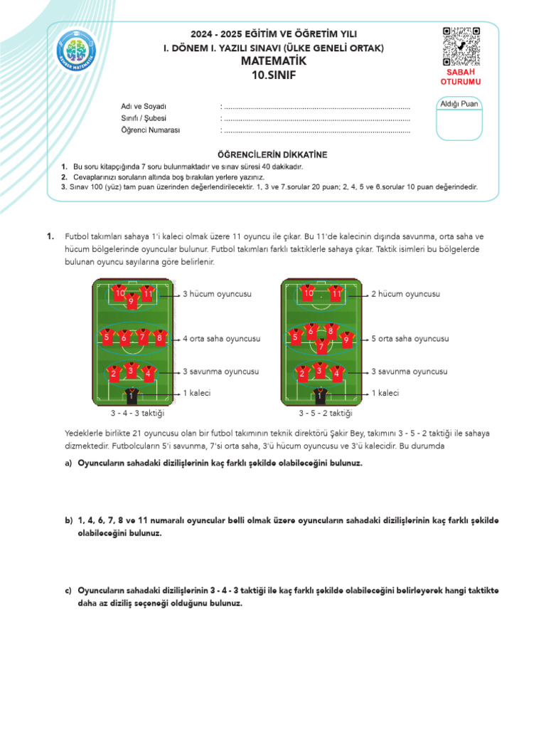 REHBER MATEMATİK10 SINI 1 DÖNEM 1 YAZILI YAZILI PROVASI Indir | PDF
