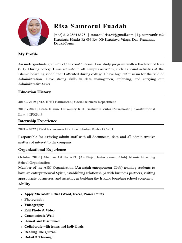 CV Risa Samrotul Fuadah | PDF | Career & Growth | Business