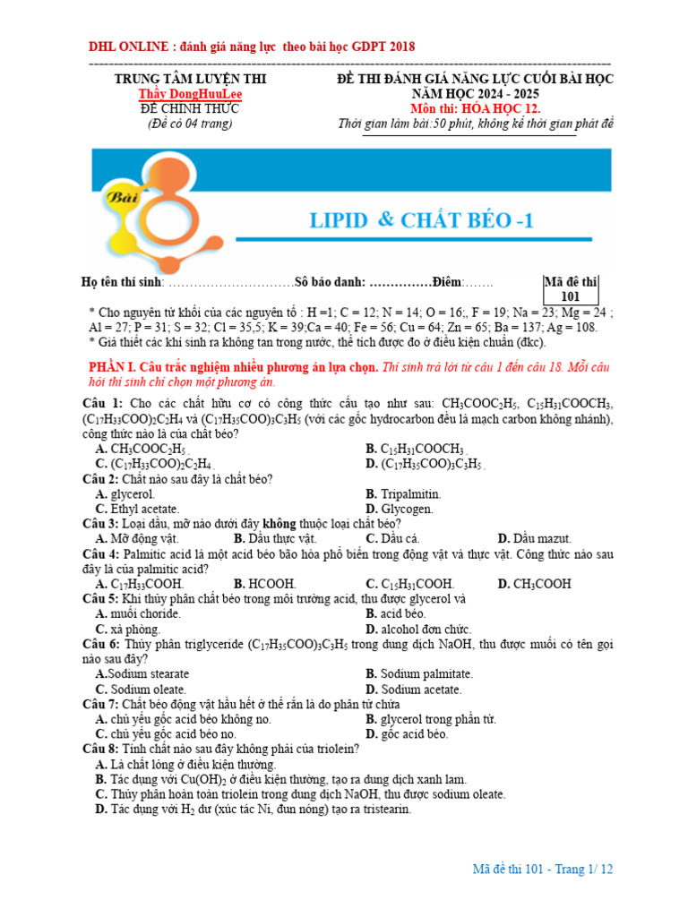 BGD 2025 - CHẤT BÉO & LIPID - 1 | PDF