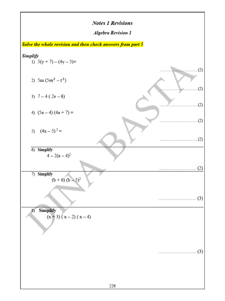Y9 Notes Part 1 Pages 226 To 234 | PDF | Equations | Algebra