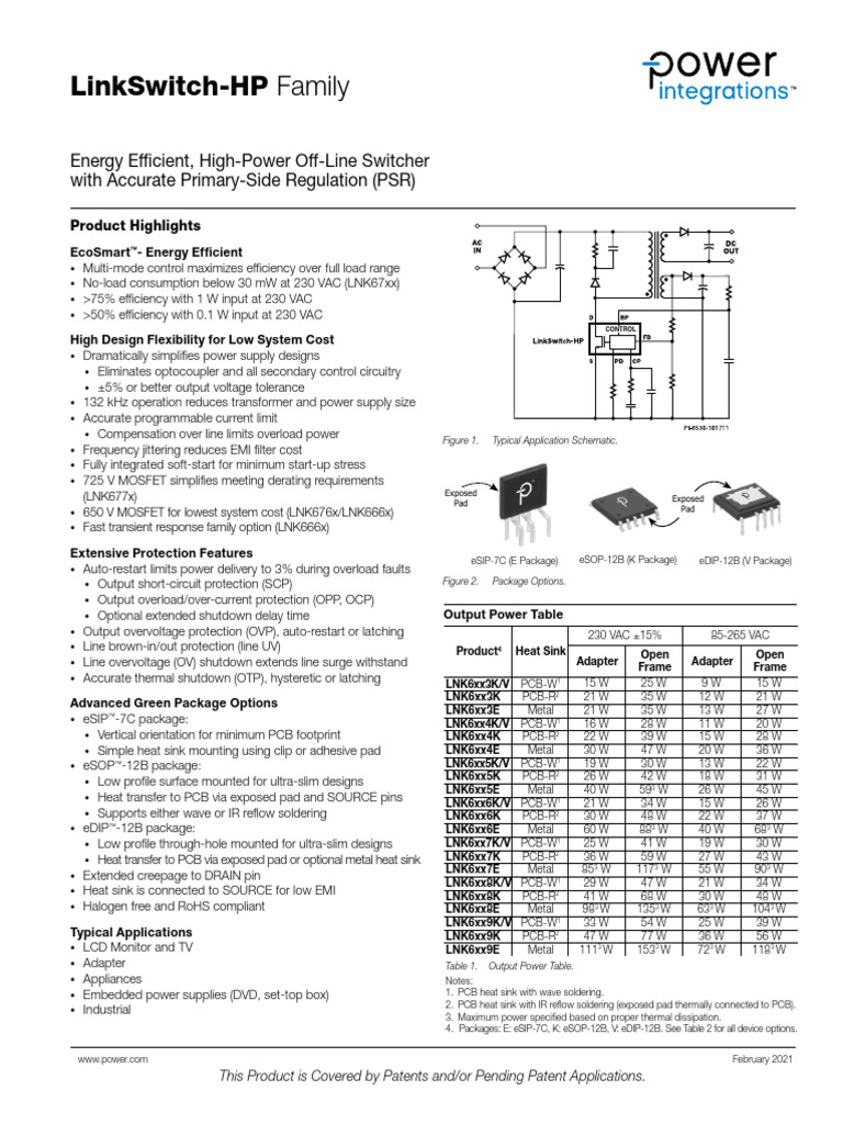 Linkswitch-Hp Family Datasheet | PDF | Power Supply | Amplifier