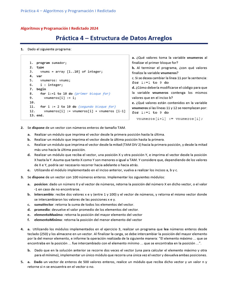 Practica 4 - Algoritmos y Programación I 2024 | PDF | Algoritmos y Estructuras de Datos ...