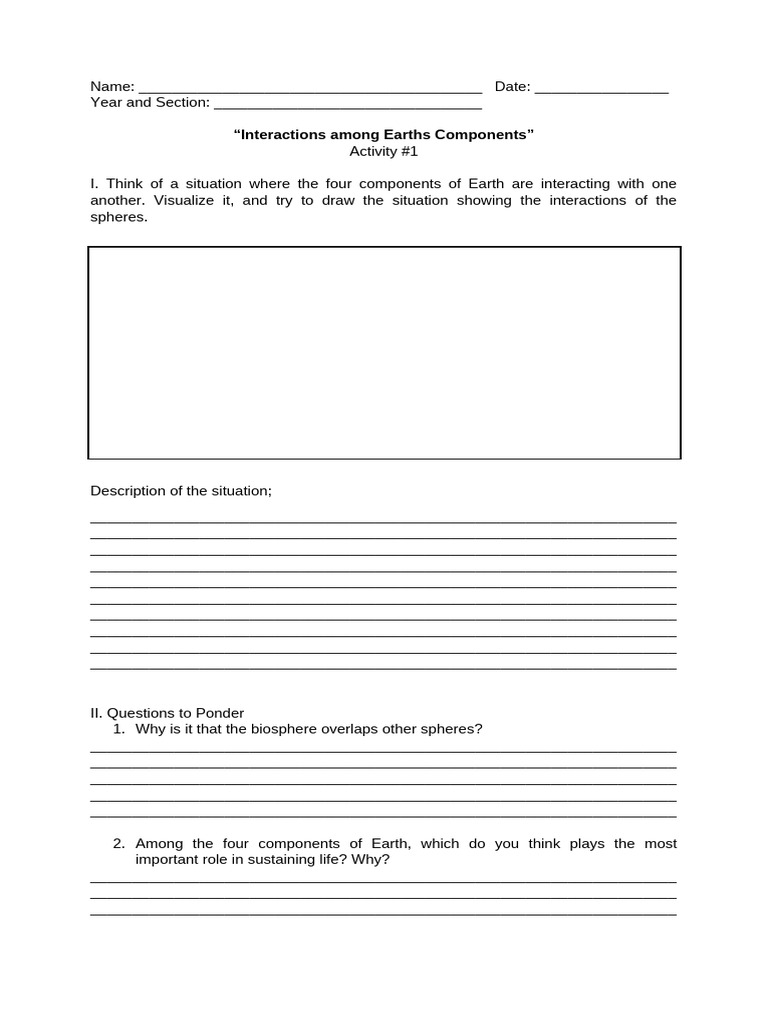 Earth’s Spheres Interaction Activity | PDF