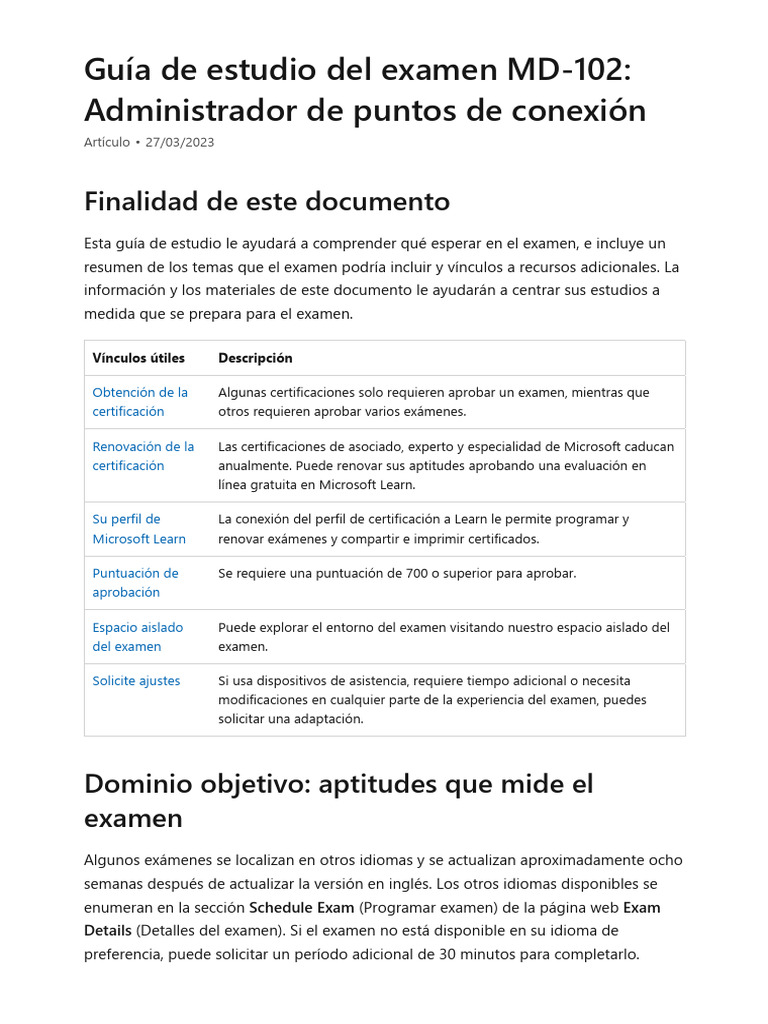Guía de estudio examen MD-102 | PDF | Microsoft Azure | Microsoft