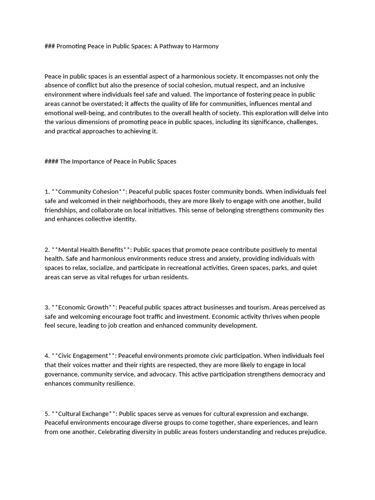 Promoting Peace in Public Spaces | PDF | Community | Conflict Resolution