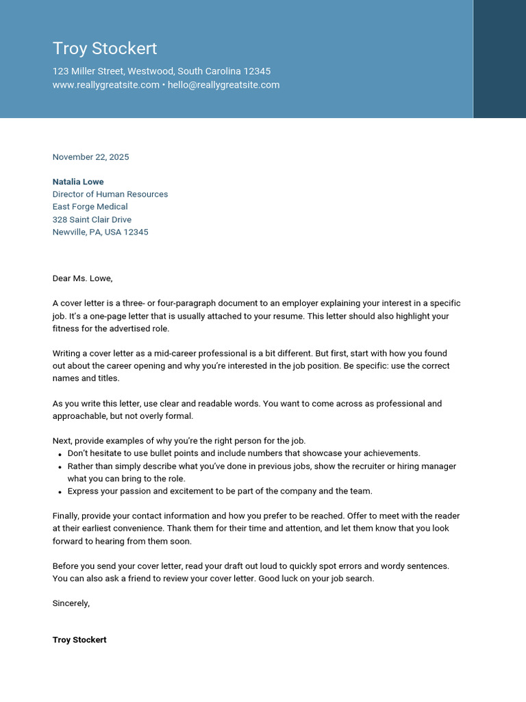 Blue and White Color Blocks Nurse Cover Letter | PDF