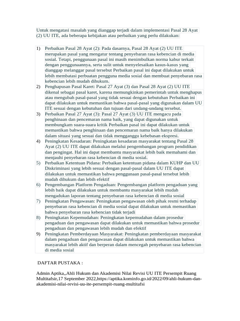 Kebijakan Pasal 28 Ayat (2) UU ITE | PDF | Komputer