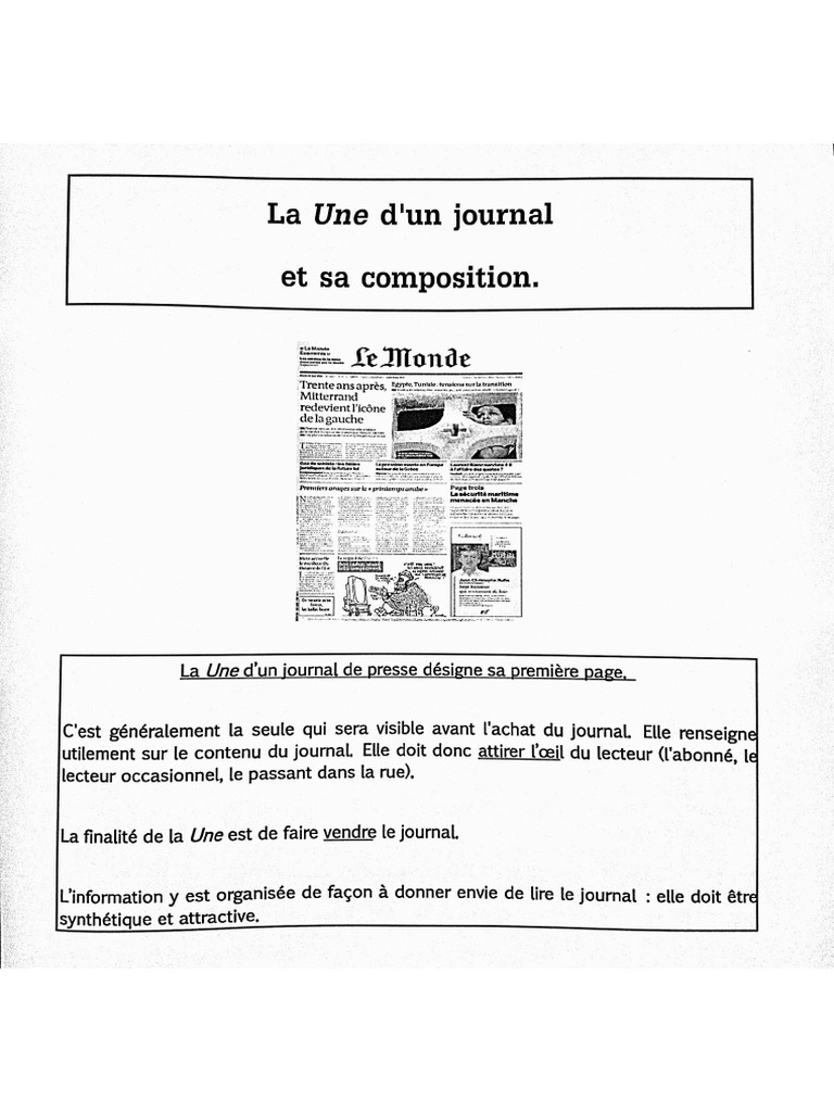 La Une D'un Journal Et Sa Composition CPEO L3 | PDF