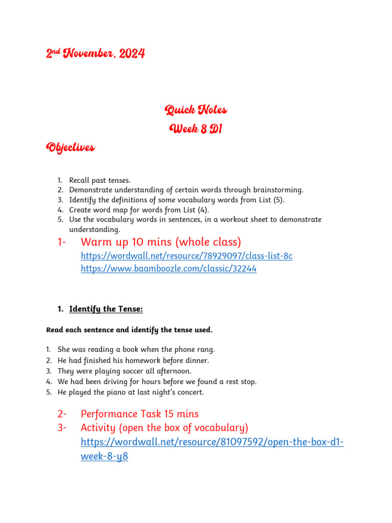 Quick Notes W8 D1 Pdf Language Arts Discipline