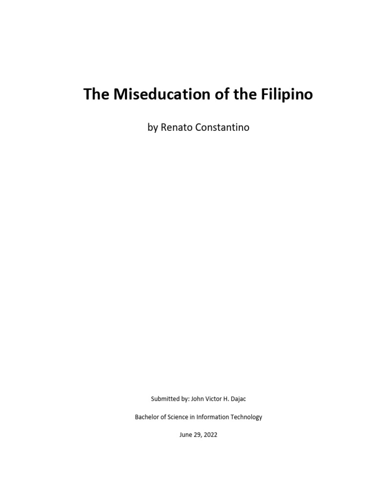 Miseducation of The Filipino | PDF | Philippines | Filipino Americans