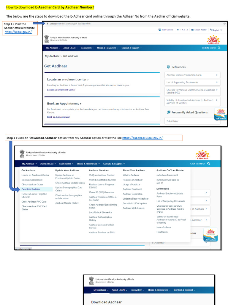 Steps To Download E-Aadhaar Card by Aadhaar Number | PDF | Finance & Money Management | Computers