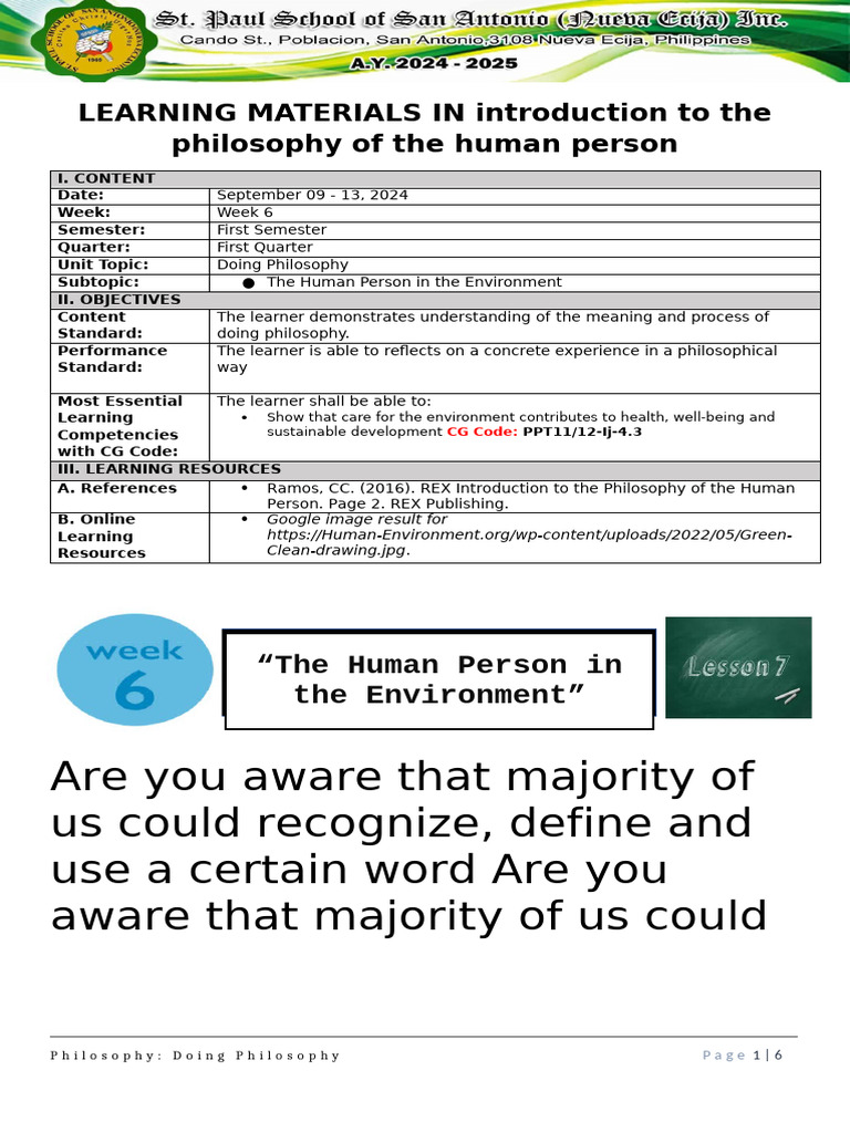 PHILO-LM-WEEK 6-2024-2025 | PDF | Resource | Nature