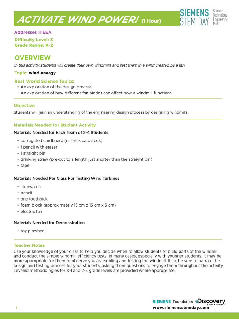 Activity - Activate Wind Power | PDF | Wind Power | Turbine