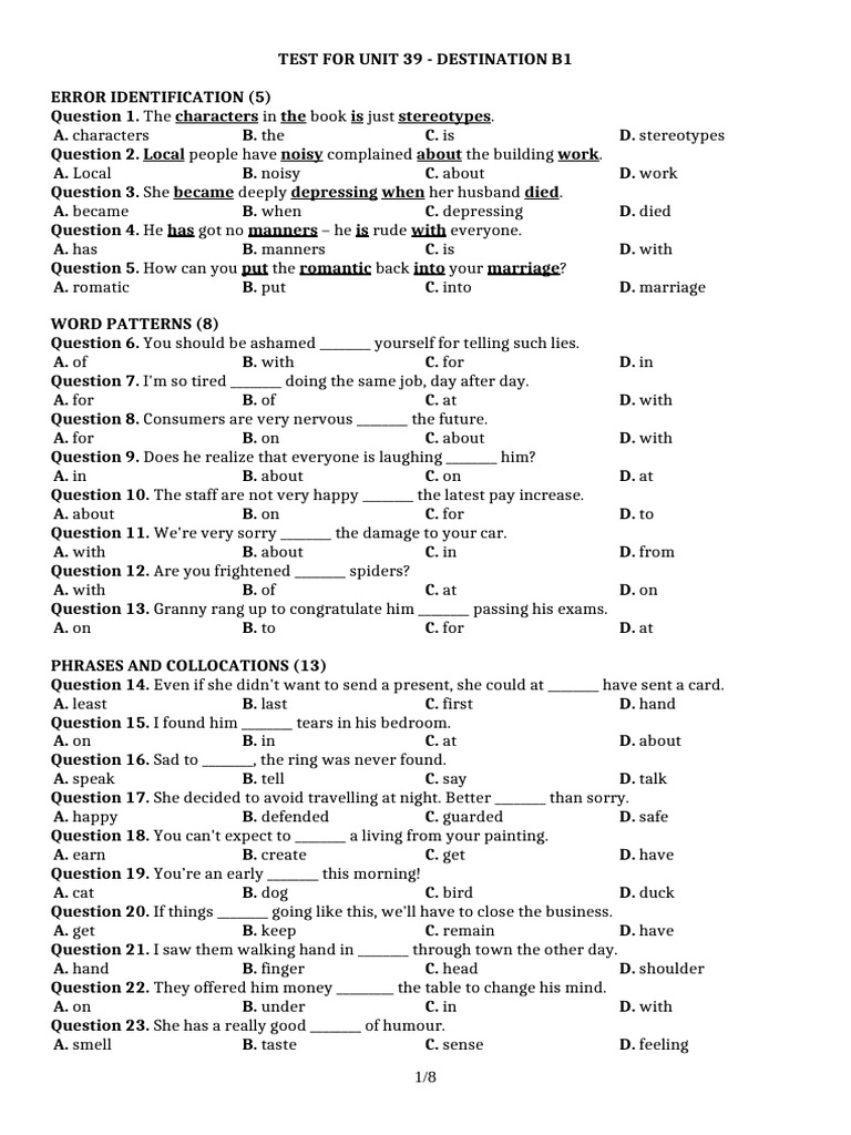 Unit 39 Test - Destination B1 | PDF