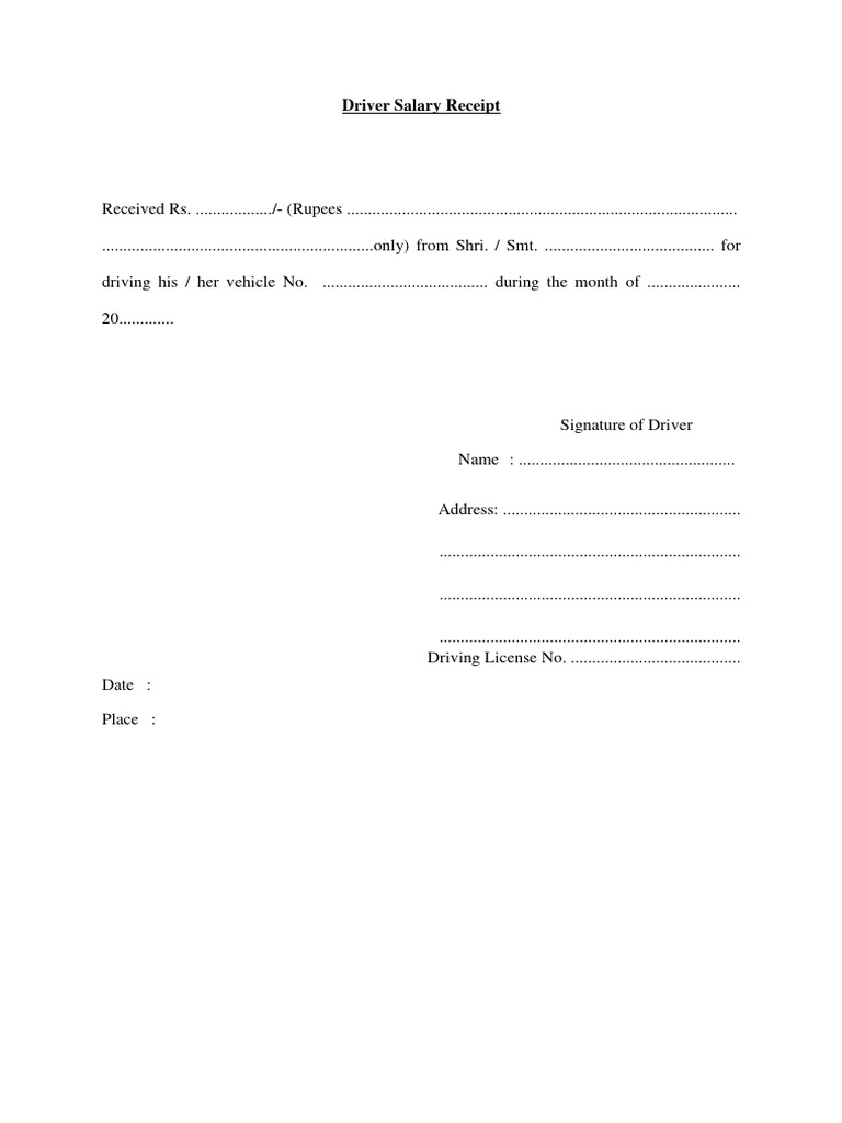 Driver Salary Receipt Template | PDF | Finance & Money Management ...