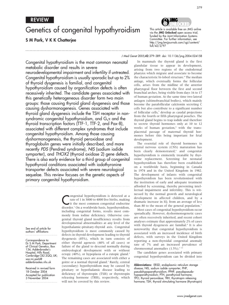 Genetics of Congenital Hypothyroidism: Review | PDF | Thyroid ...