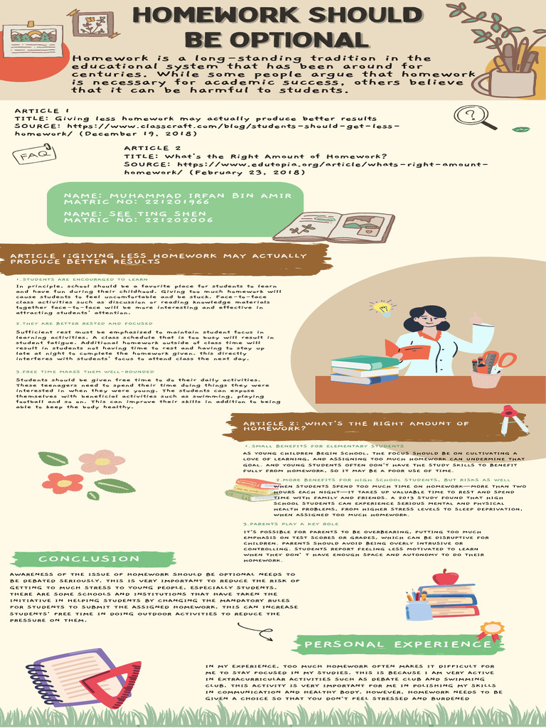 Homework Should Be Optional Latest | PDF | Homework | Psychology