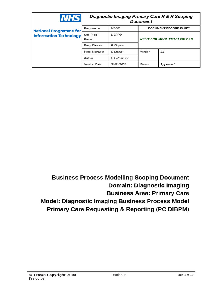 DI Primary Care Requesting & Reporting Scoping Document without PSIS v1.1 | PDF | Medical ...