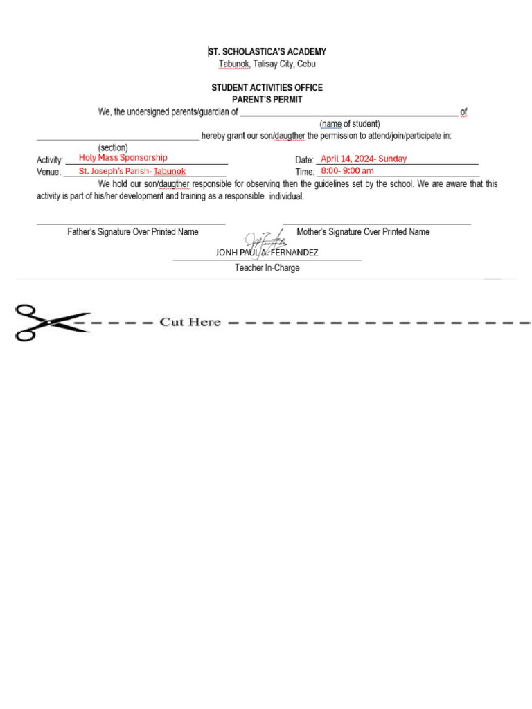 Parents Permit Slip | PDF