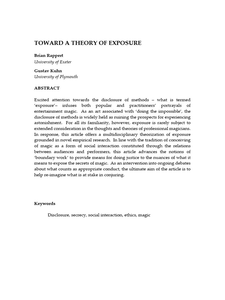 Toward A Theory of Exposure | PDF | Magic (Illusion) | Quantitative ...