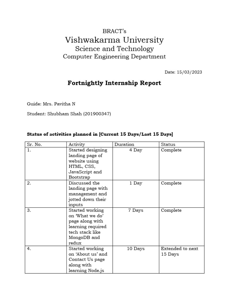 Fortnightly Report 2 | PDF | Career & Growth | Art