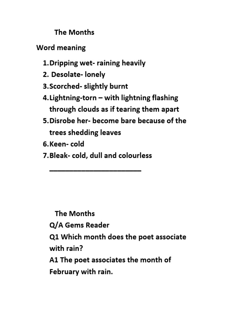 Understanding the Months Poem | PDF