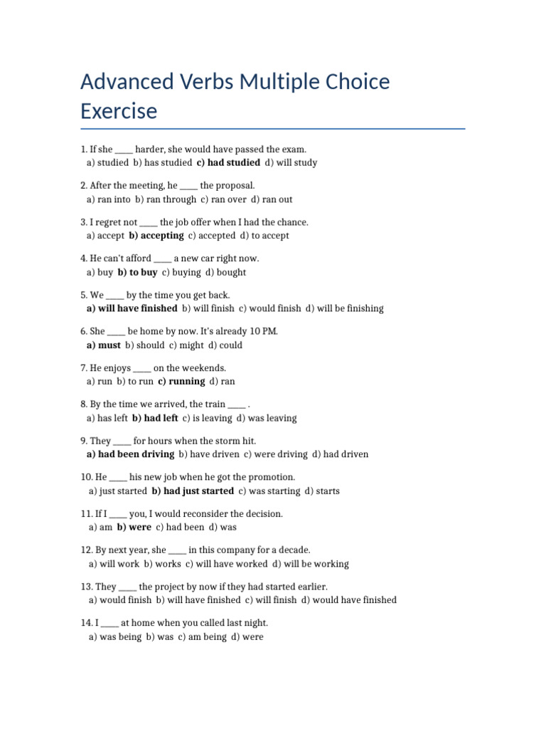 Advanced_Verbs_Multiple_Choice_Exercise | PDF