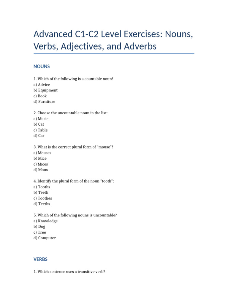 Advanced C1 C2 Grammar Exercises | PDF | Verb | Adverb