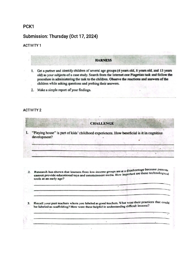 PCK1 Pre Finals Activities 1 2 3 | PDF