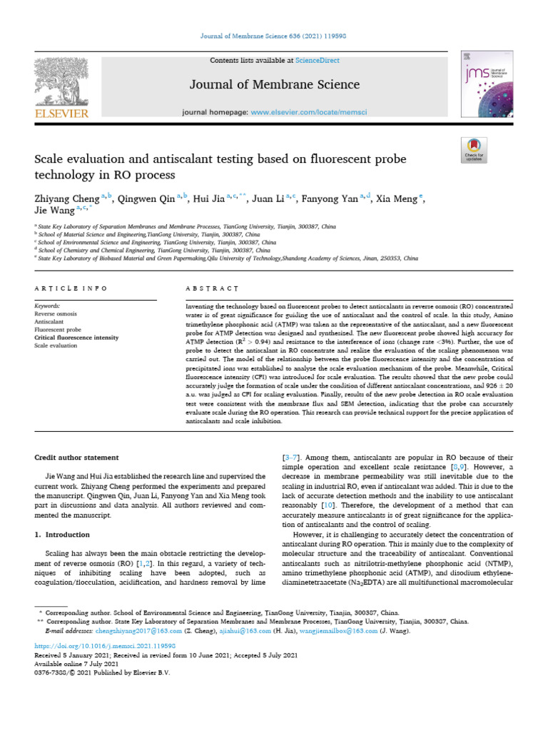 Scale evaluation and antiscalant testing based on fluorescent probe ...