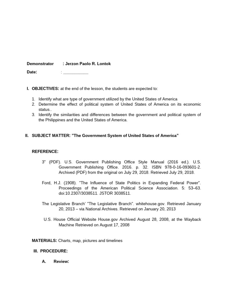 A Semi-Detailed Lesson Plan in Comparative Government and Politics ... A Semi-Detailed Lesson Plan in Comparative Government and Politics ...