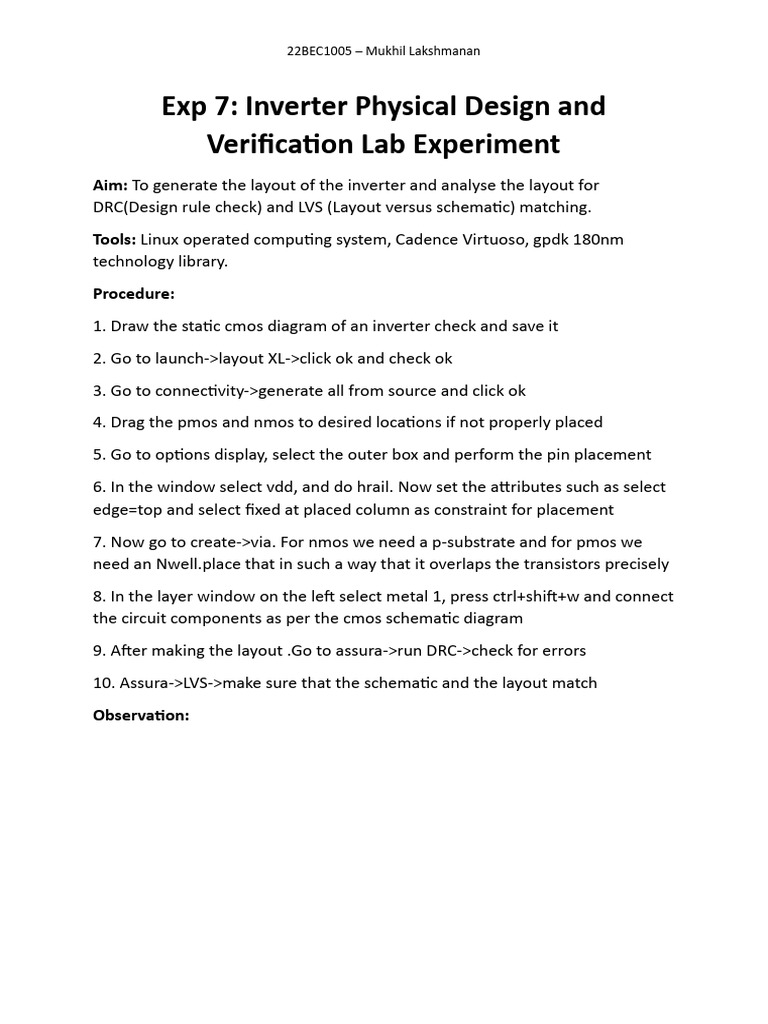 22BEC1005 - Mukhil VLSI LAB 7 Submission | PDF