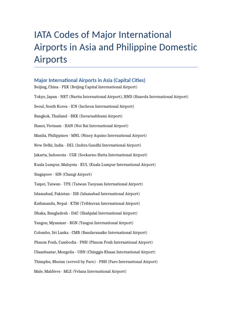 IATA Codes Asia Philippines | PDF | Aviation