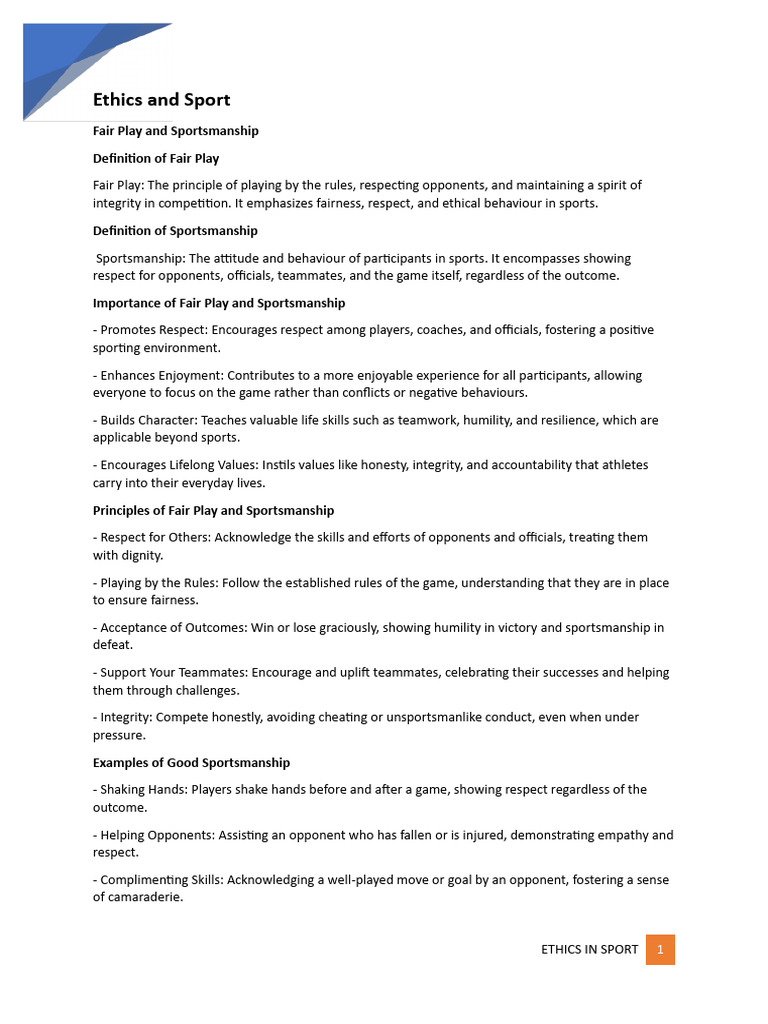 Ethics and Sports - STUDENTS NOTES | PDF | Doping In Sport | Sports