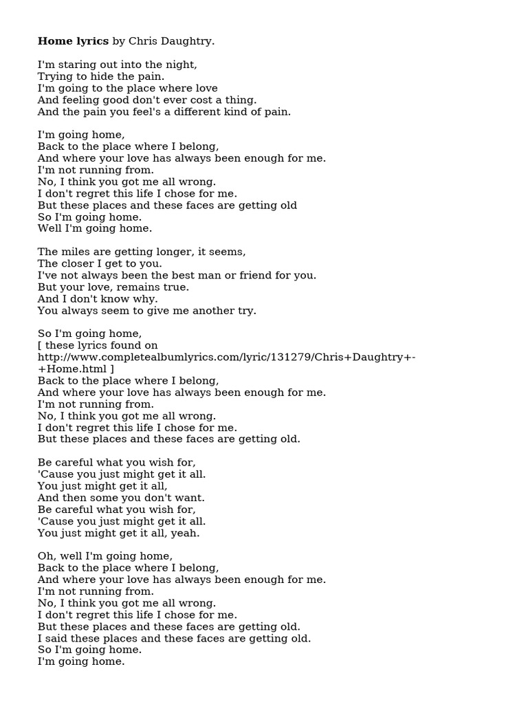 Home Lyrics by Chris Daughtry | PDF | Poetry