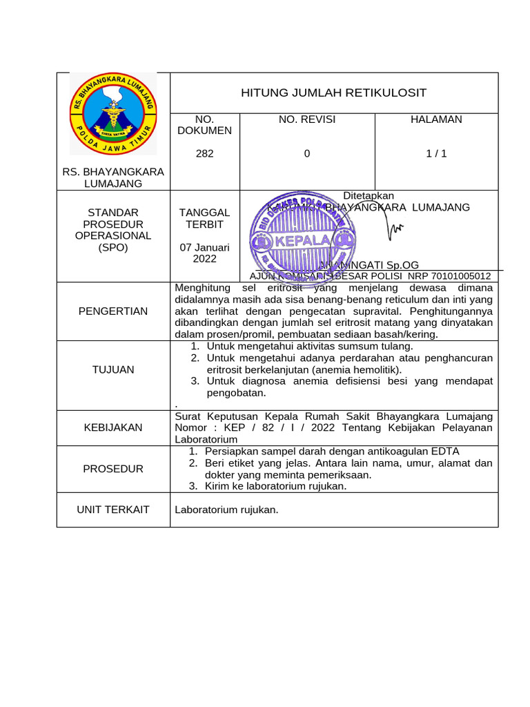 Spo Hitung Jumlah Retikulosit | PDF