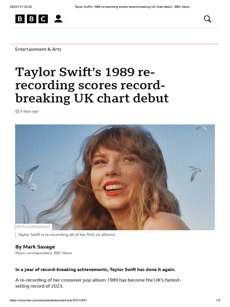 Taylor Swift's 1989 Re-Recording Scores Record-Breaking UK Chart Debut ...